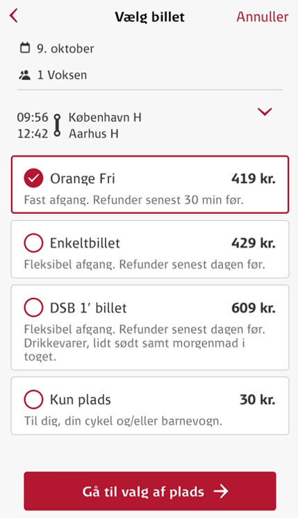 Sådan køber du togbilletter på DSB-app på faktura