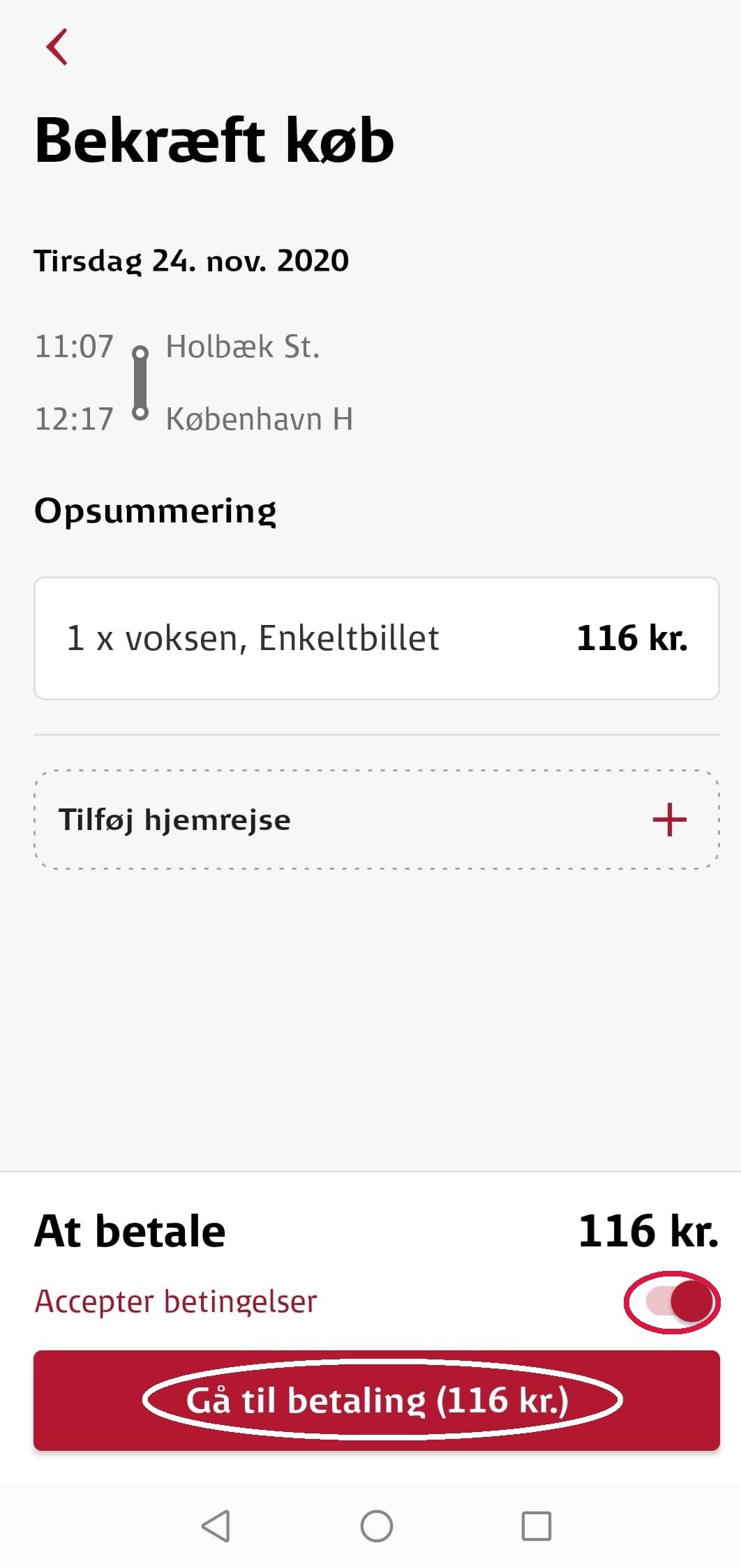Sådan køber du togbilletter på DSB-app på faktura